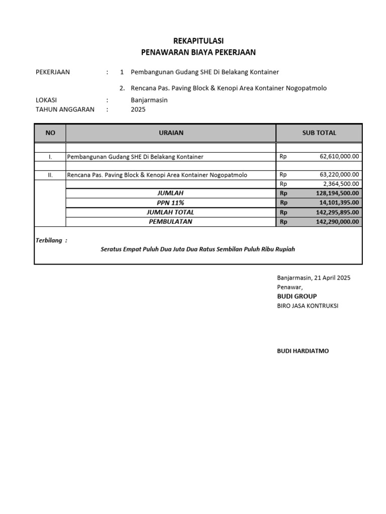 Rekap Total Penawaran | PDF