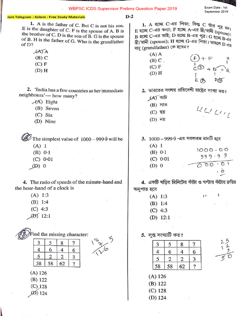 ICDS Supervisor Preliminary Question Paper 2019 | PDF