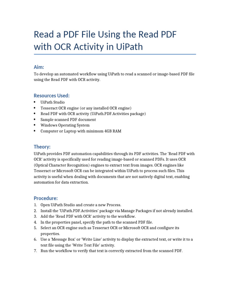 UiPath Read PDF With OCR Experiment | PDF