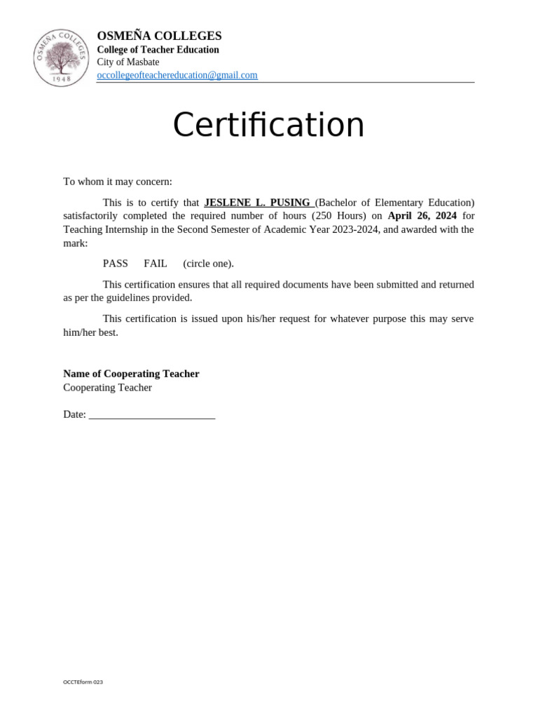 Certification Off Campus | PDF