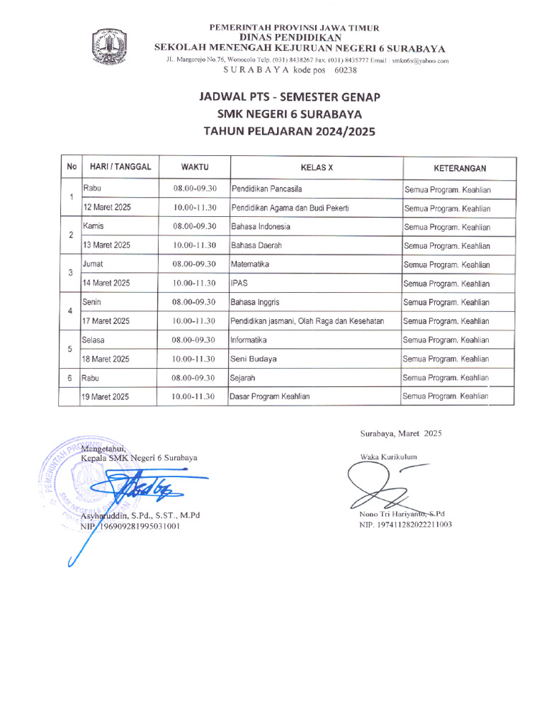 Jadwal PTS X 2025 | PDF