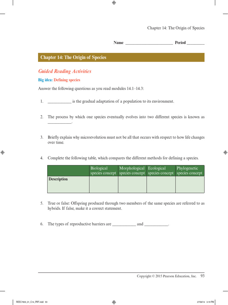 Chapter 14 Guided Reading Exercise | PDF | Species | Hybrid (Biology)