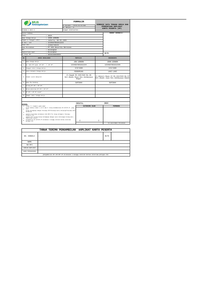 Contoh Form Perbaikan Data & Penggabungan Saldo BPJS Ketenagakerjaan ...