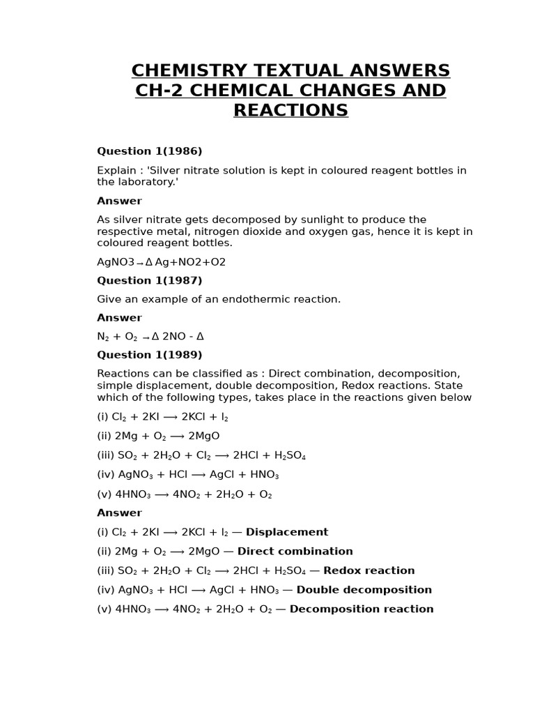 Ch-2 Chemical Changes and Reactions | PDF | Chemical Reactions | Hydroxide