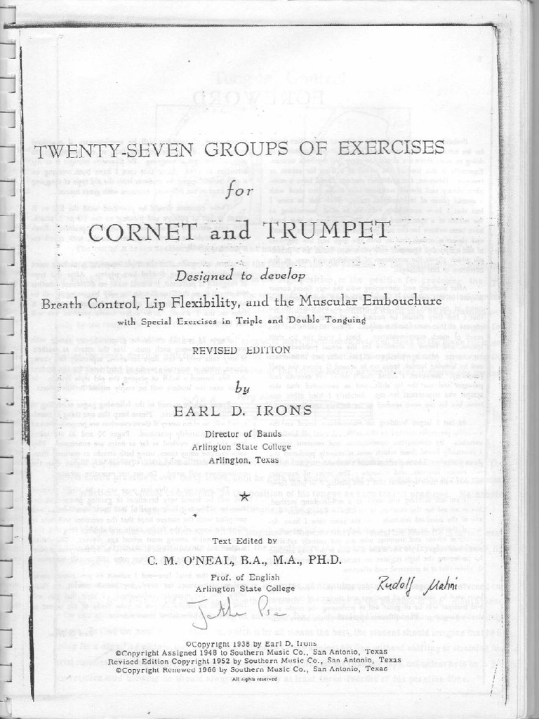Irons '27 Groups of Exercises For Cornet and Trumpet' | PDF