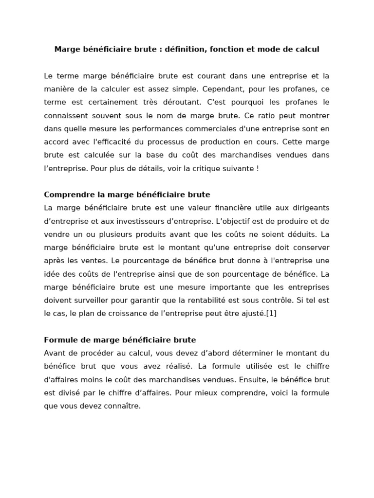 Marge Bénéficiaire Brute - Définition, Fonction Et Mode de Calcul | PDF ...