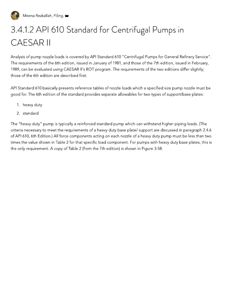 3.4.1 API 610 For Centrifugal Pumps in CAESAR II | PDF