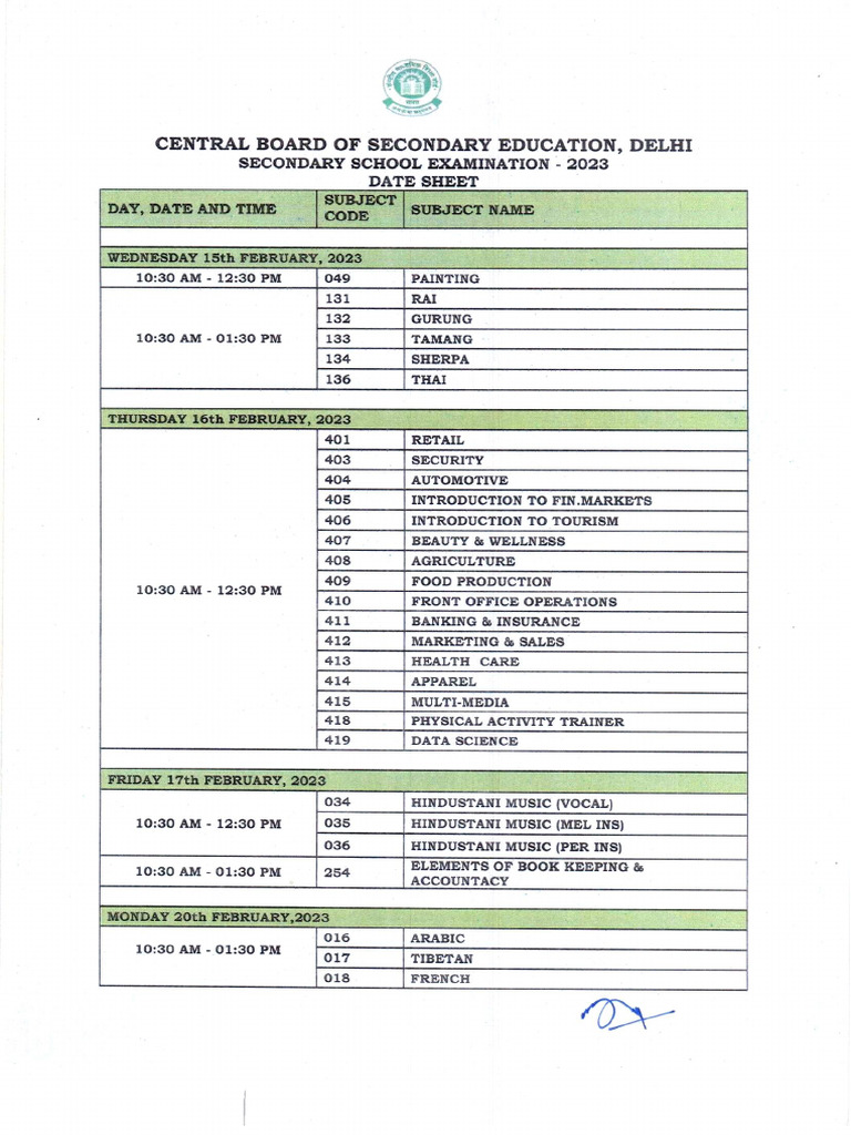 CLASS 10 - Date Sheet Session 2022 23 30122022 Updated 1672734229 | PDF