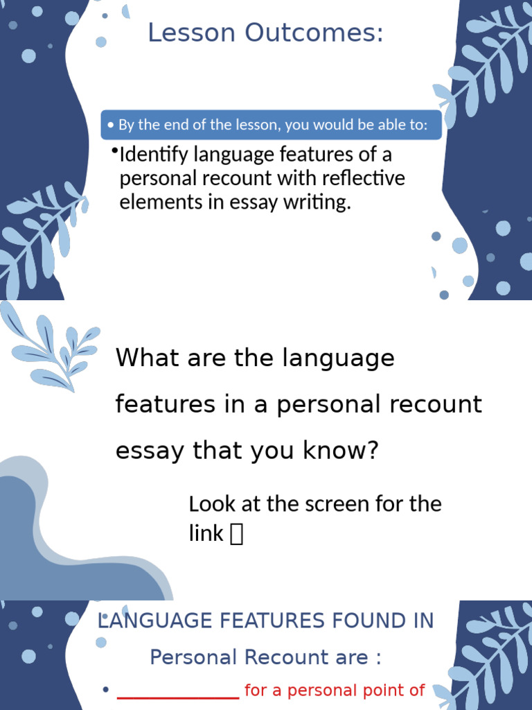Language Features of Personal Recounts | PDF | Verb | Grammatical Tense