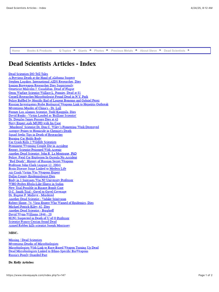 Dead Scientists Articles - Index | PDF | Biological Warfare | Influenza ...