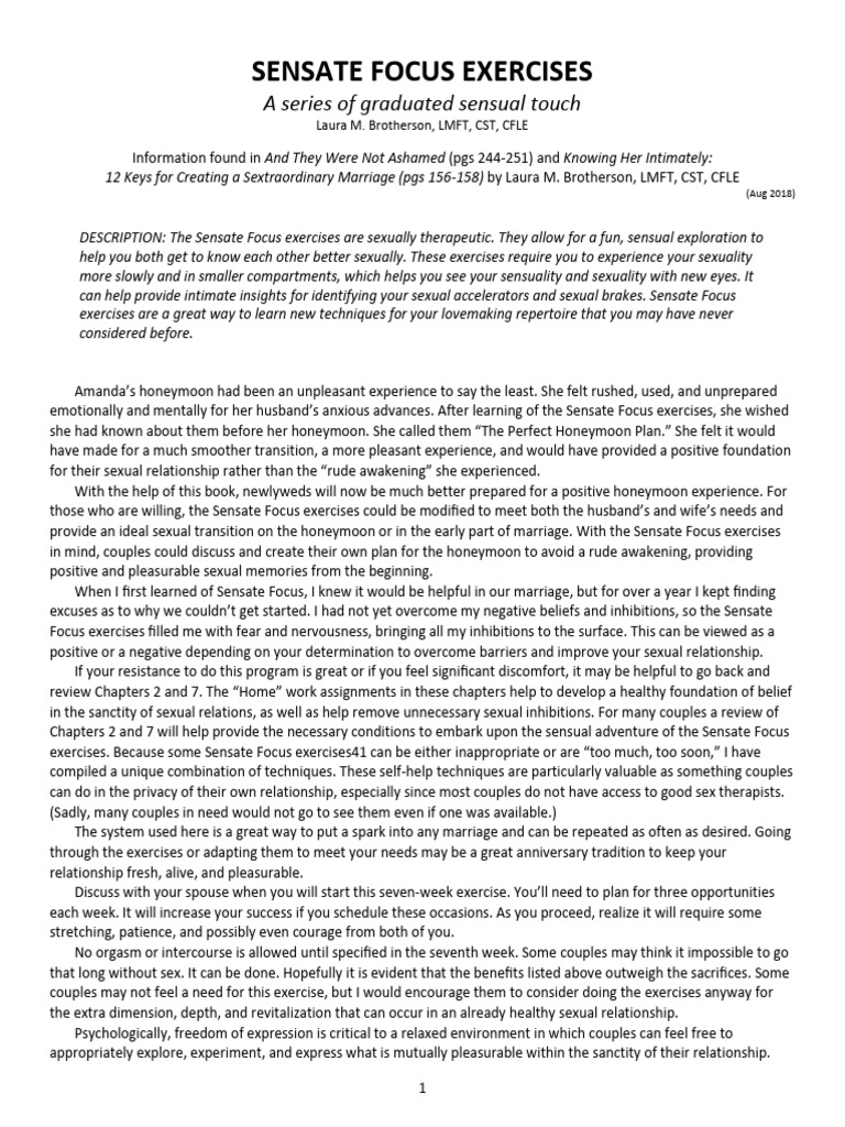 SENSATE FOCUS EXERCISES Brotherson | PDF | Orgasm | Sexual Intercourse