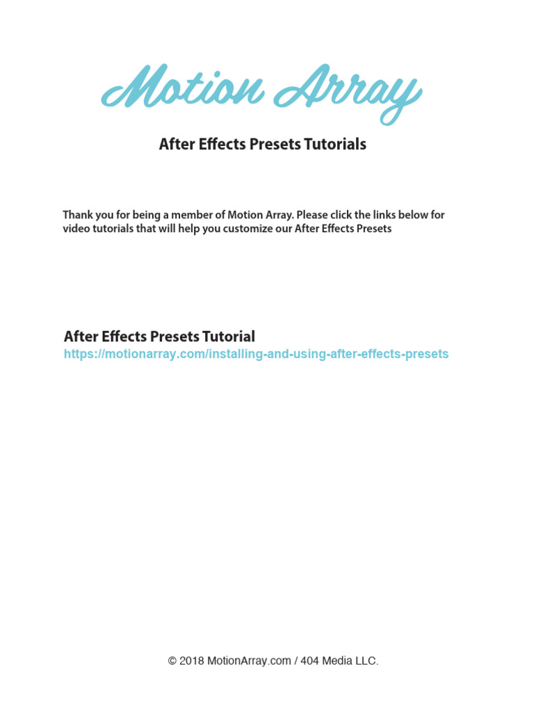 After Effects Presets Tutorials Guide | PDF