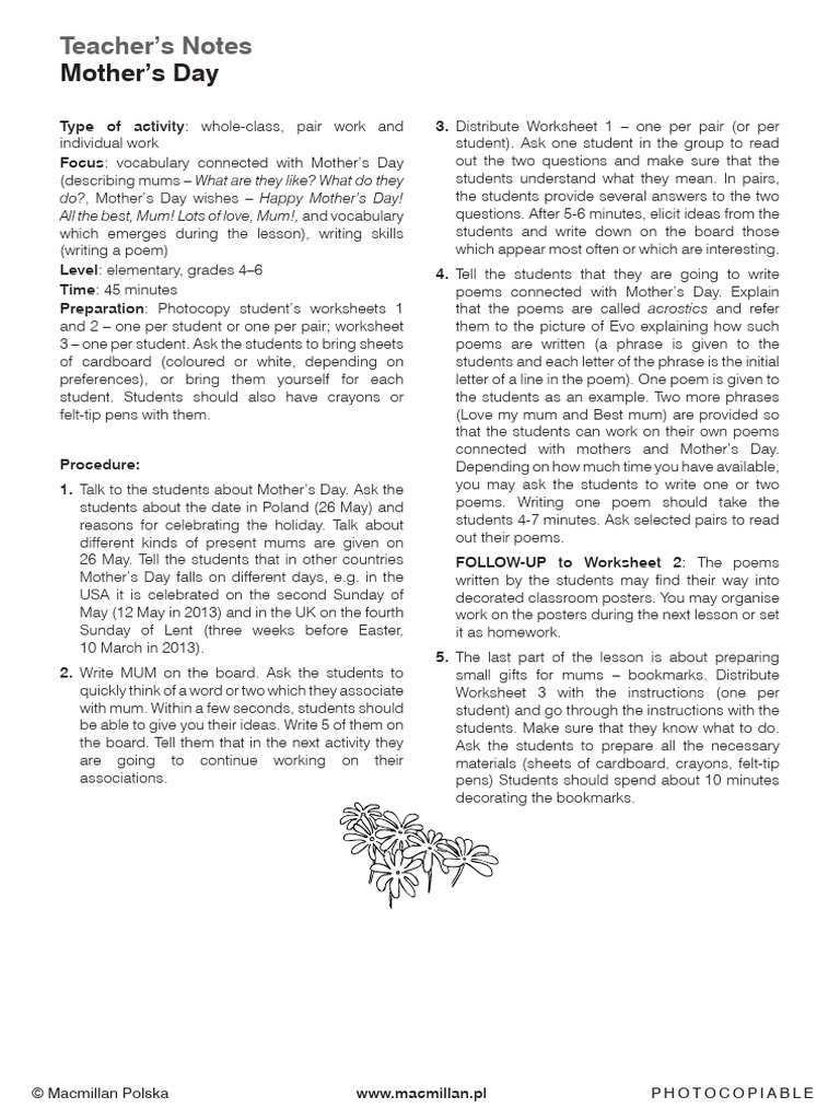 Mother’s Day Classroom Activities Guide | PDF