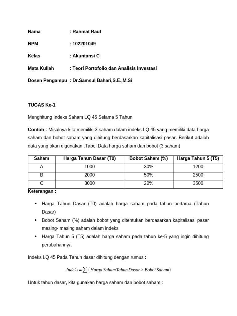 Analisis Indeks Saham LQ 45 dan Metode Valuasi | PDF
