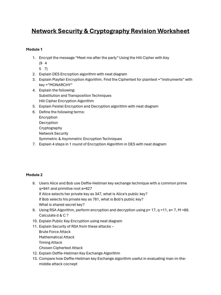 Network Security Revison WorkSheet IL2 | PDF