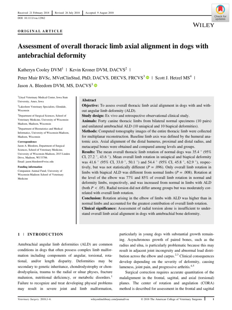 Assessment of Overall Thoracic Limb Axial Alignment in Dogs With ...