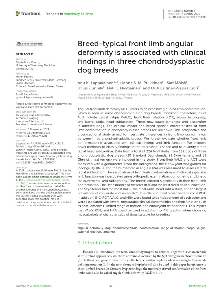 Breed Typical Front Limb Angular Deformity | PDF | Elbow | Anatomical Terms Of Motion