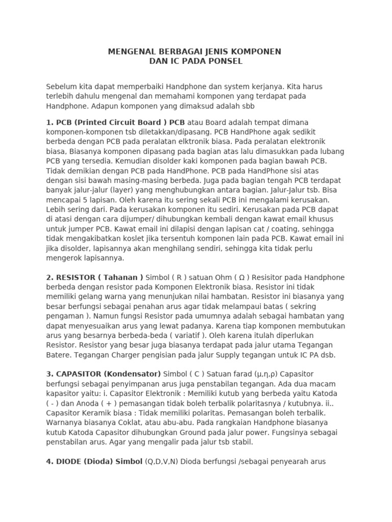 Mengenal Berbagai Jenis Komponen Handphone | PDF