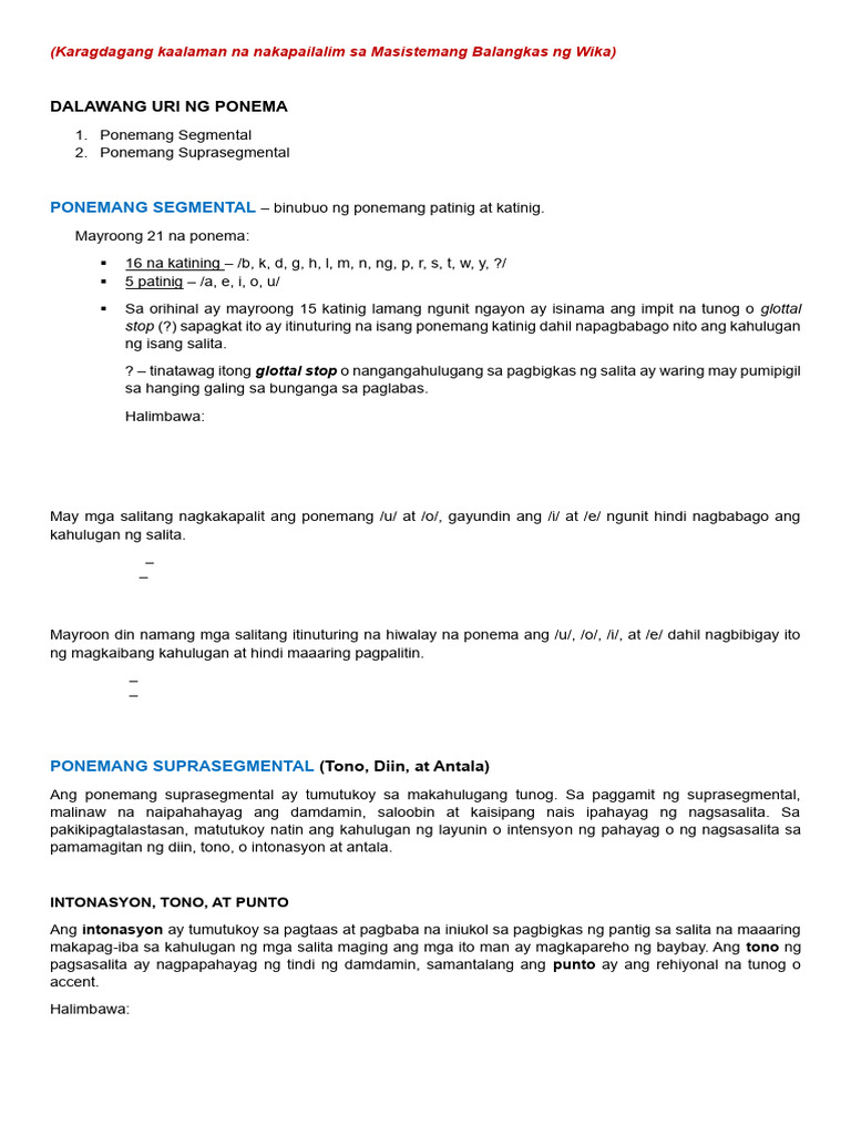 Uri NG Ponema at Mga Anyo NG Morpema | PDF