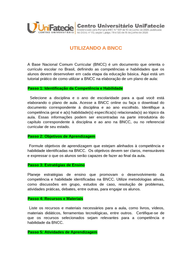 Guia Prático para Planos de Aula BNCC | PDF | Lição | Pré-escola