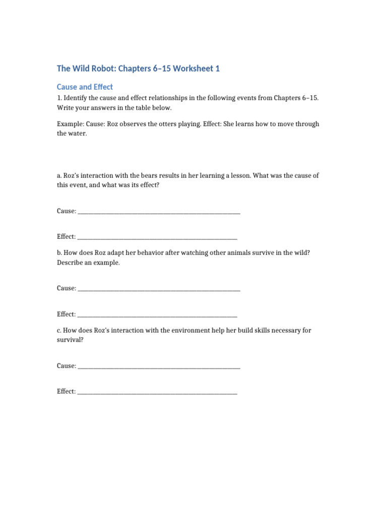 The Wild Robot Ch6 To 15 Worksheet1 | PDF