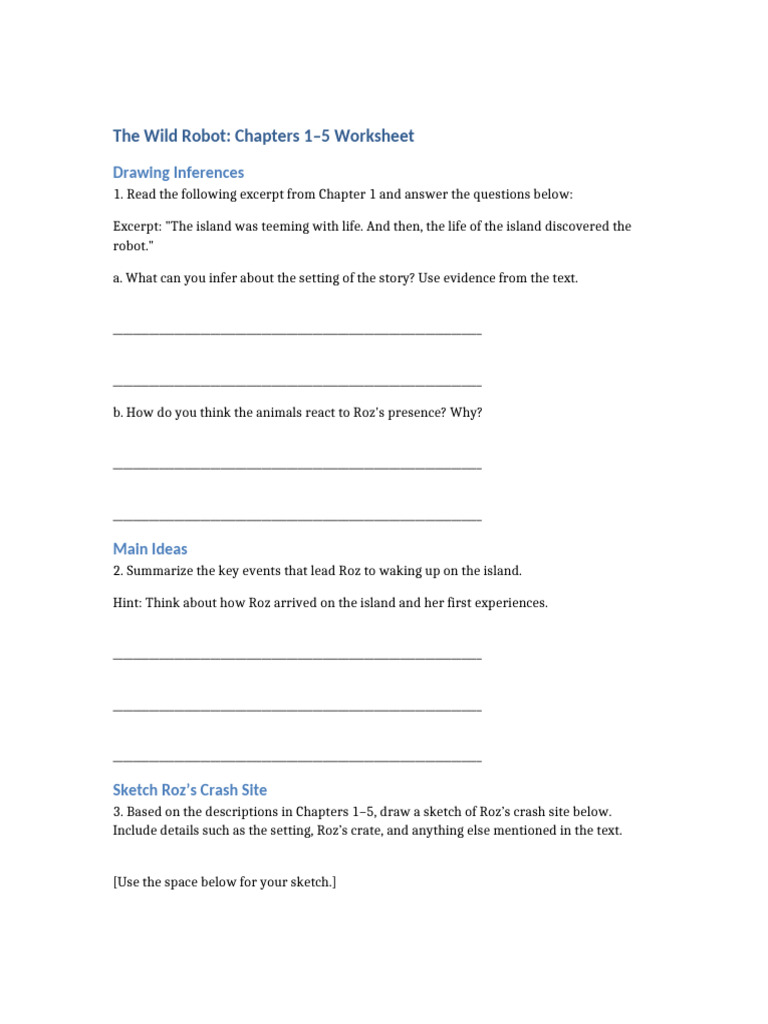 Wild Robot Chapters 1-5 Worksheet | PDF