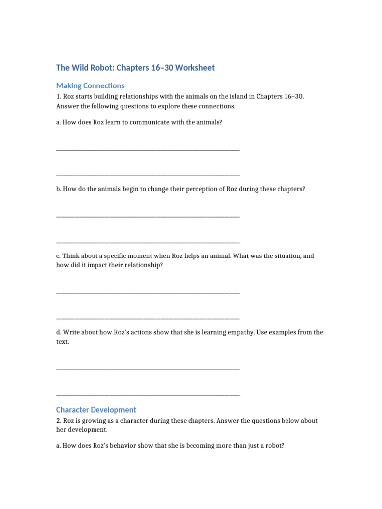 The Wild Robot: Chapters 16-30 Activities | PDF | Psychological ...