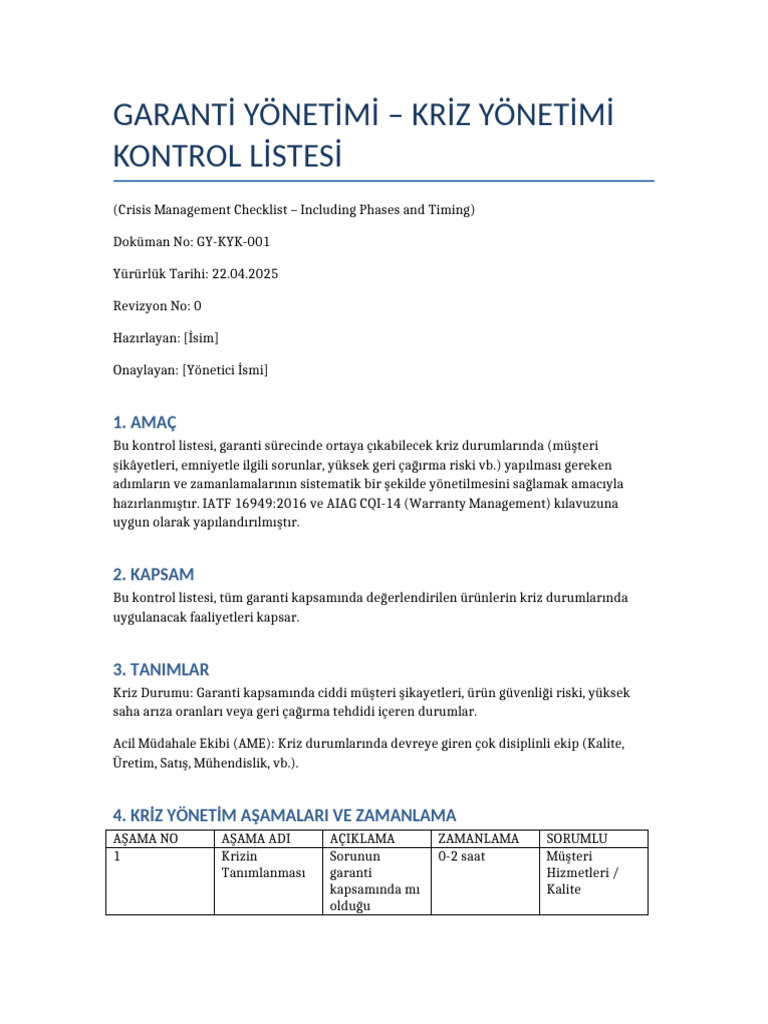 Kriz Yonetim Kontrol Listesi | PDF