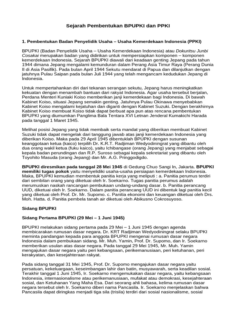 Sejarah Pembentukan BPUPKI dan PPKI | PDF