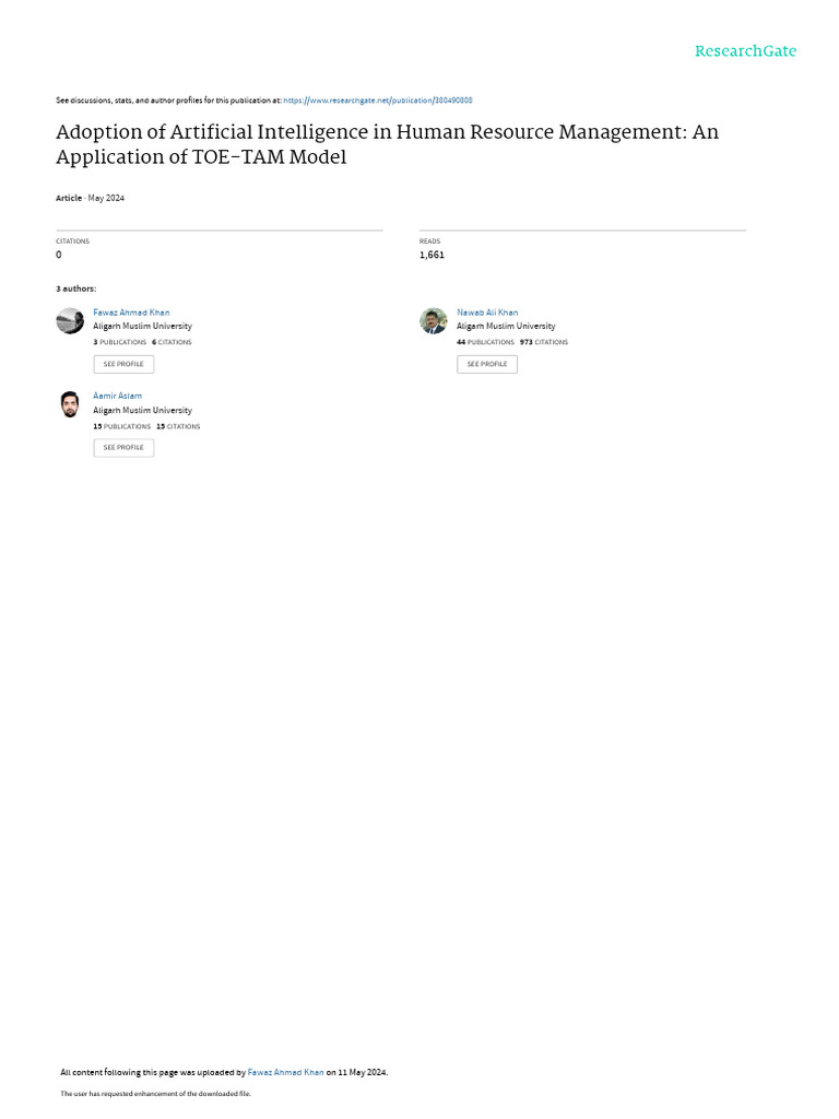 Adoption of Artificial Intelligence in Human Resource Management: An ...