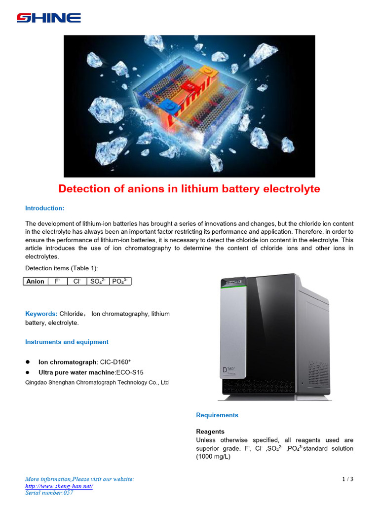 Anions in Lithium Battery Electrolyte | PDF | Purified Water ...