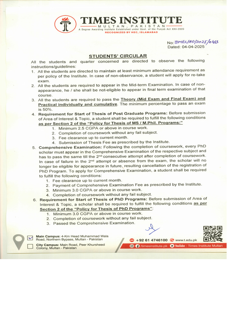 Student Circular | PDF