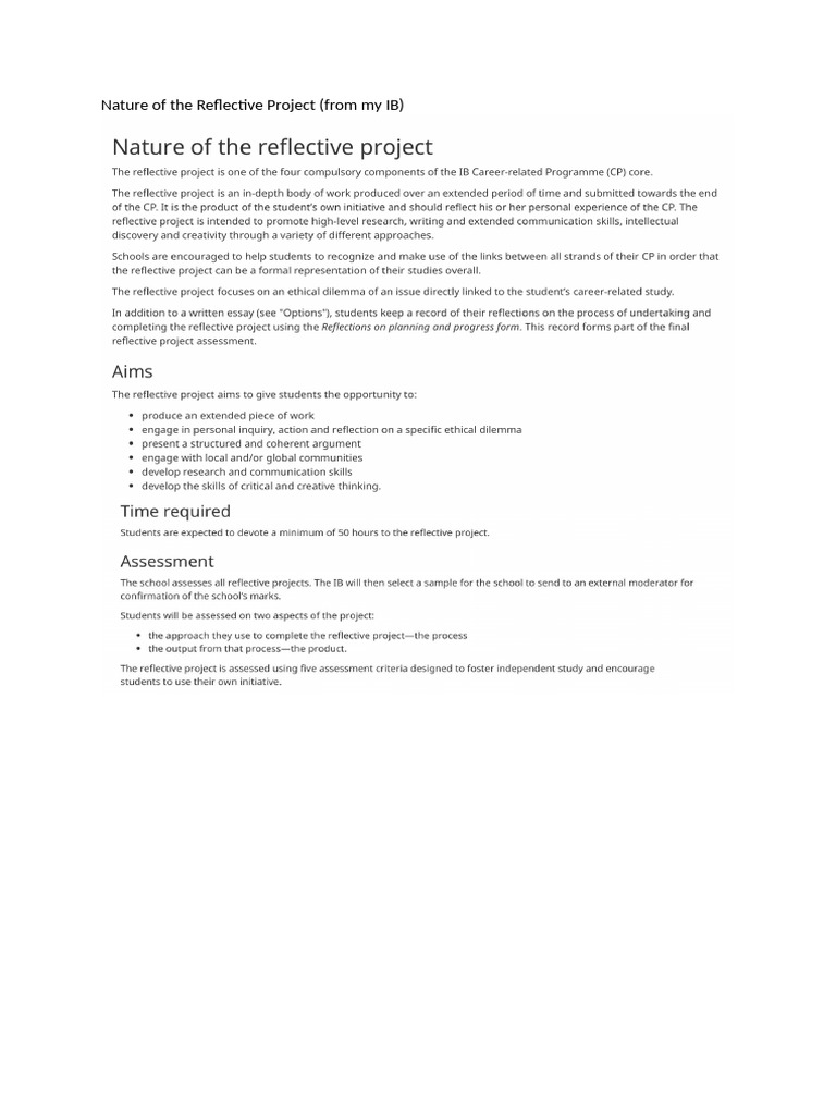 Nature of the Reflective Project | PDF