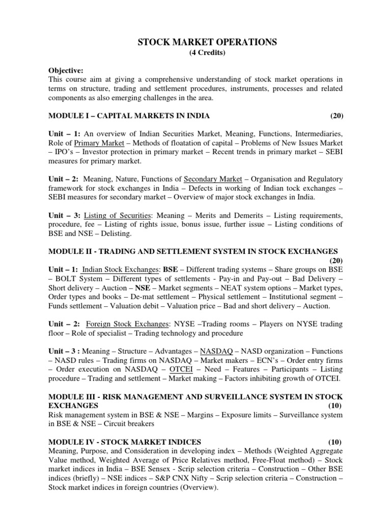 Stock Market Operations Course | PDF | Stock Market | Stock Market Index