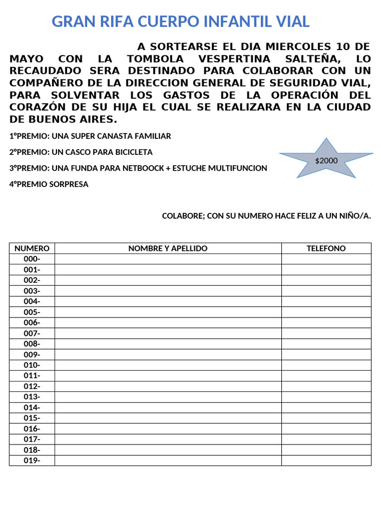 Rifa 2023 Comision de Padres | PDF | Carretera segura | Transporte por carretera