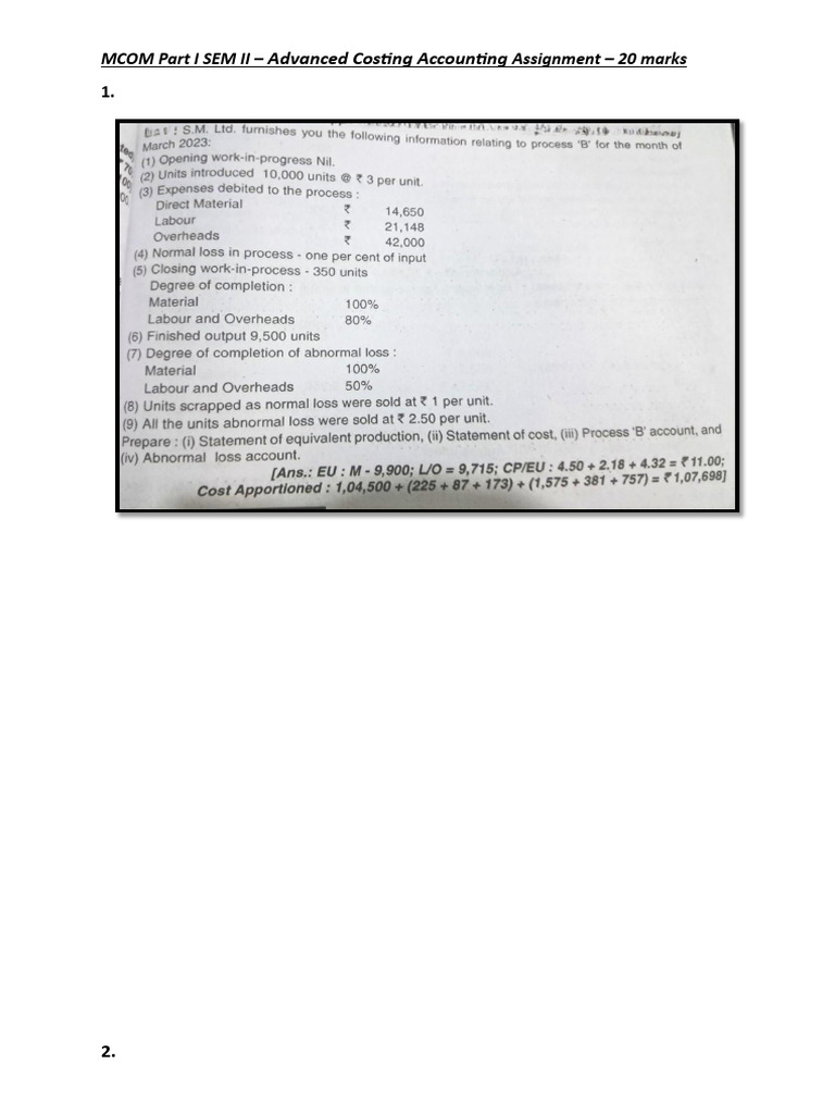 MCOM PART I SEM II ACA Assignment | PDF