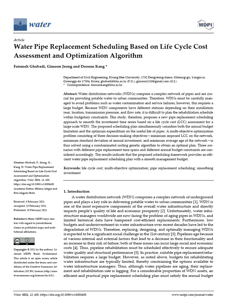 Water Pipe Replacement Scheduling Based On Life Cy | PDF | Mathematical ...