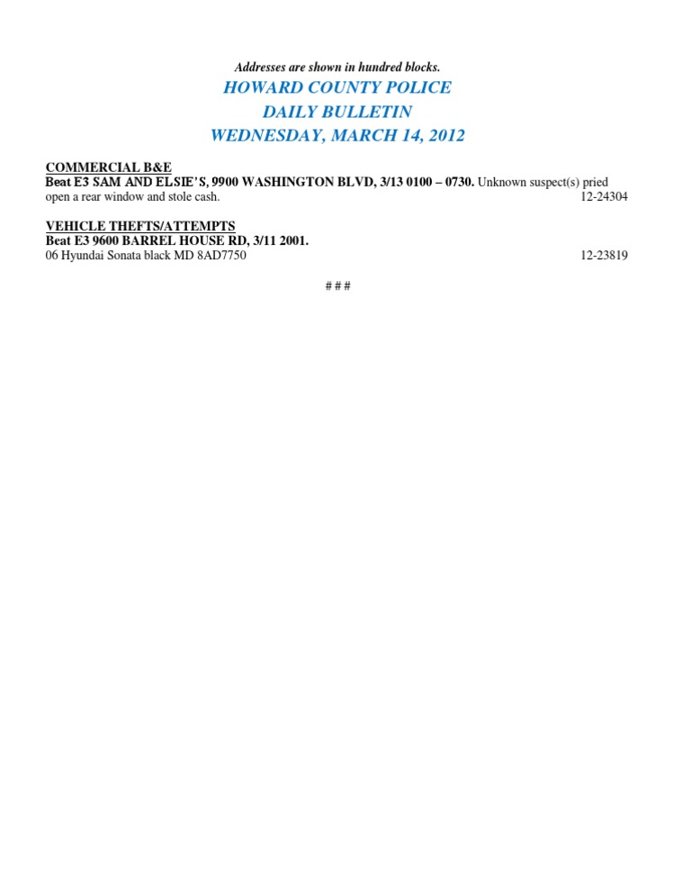 Police Daily Crime Bulletin 20120314 | PDF | Crime & Violence | Crime ...