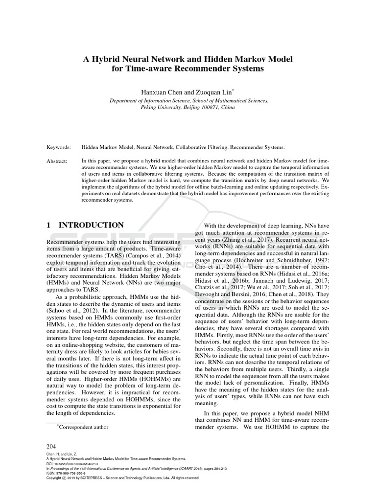 A Hybrid Neural Network and Hidden Markov Model For Time-Aware Recommender Systems | PDF | Deep ...