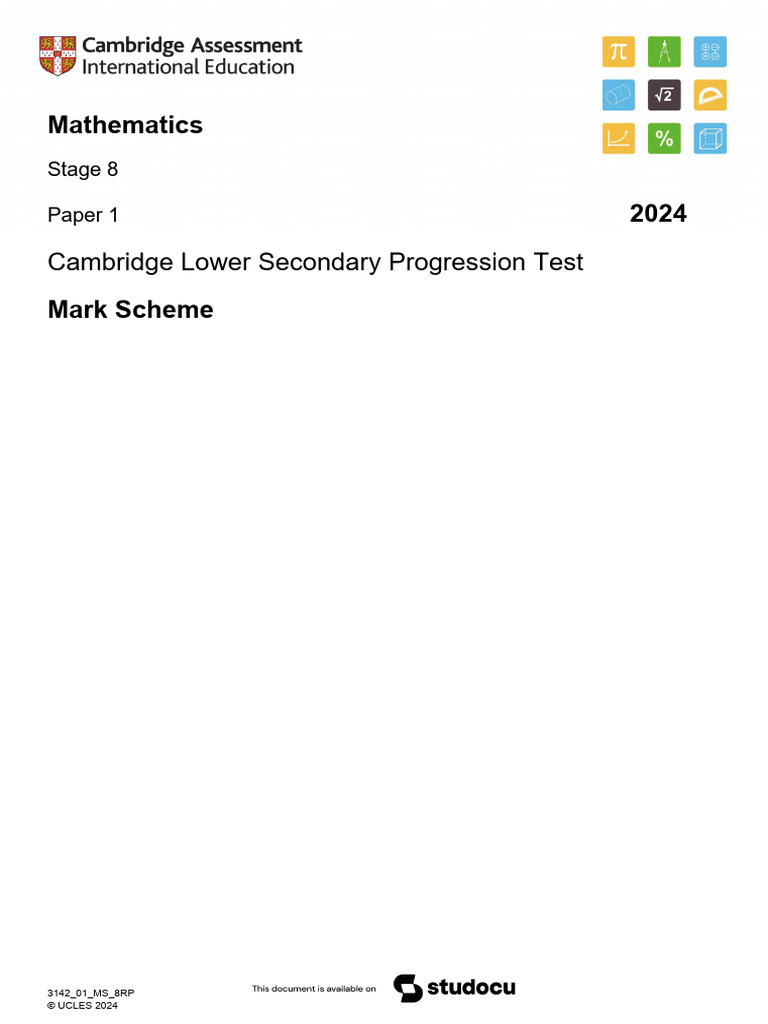 Y8 Mathematics Progression 2024 Paper 1 Mark Scheme | PDF | Numbers | Bracket