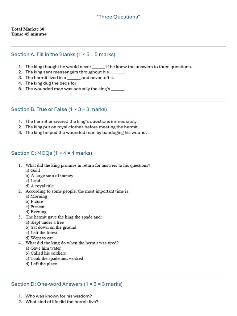 G7 Reader CH 1 (Part 1) Test | PDF