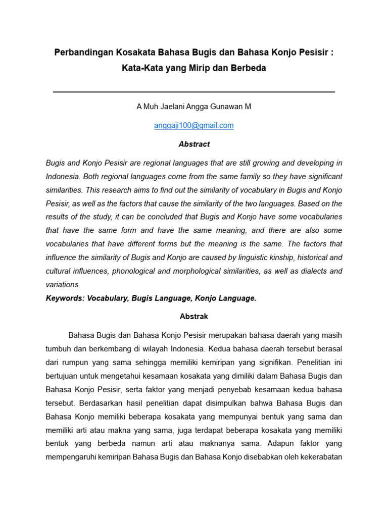 Perbandingan Kosakata Bahasa Bugis Dan Bahasa Konjo Pesisir | PDF