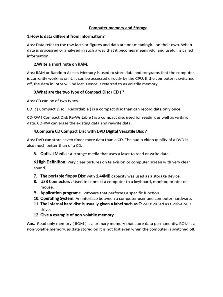 Understanding Computer Memory & Storage | PDF
