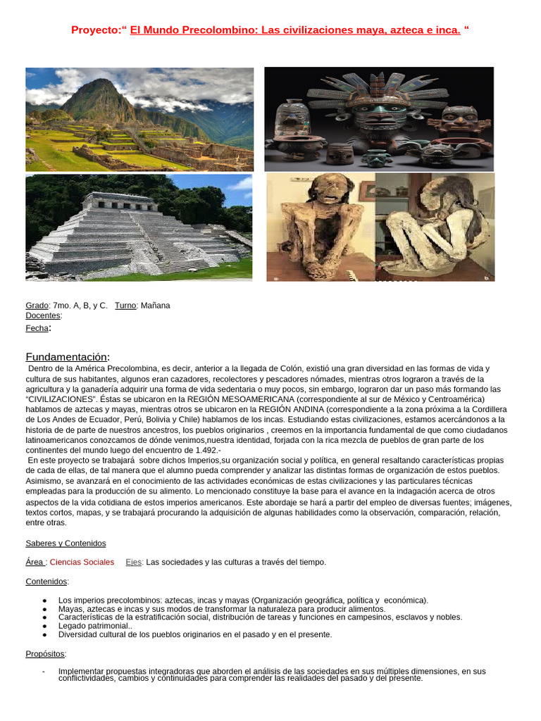 Proyecto - " El Mundo Precolombino - Las Civilizaciones Inca, Maya y ...