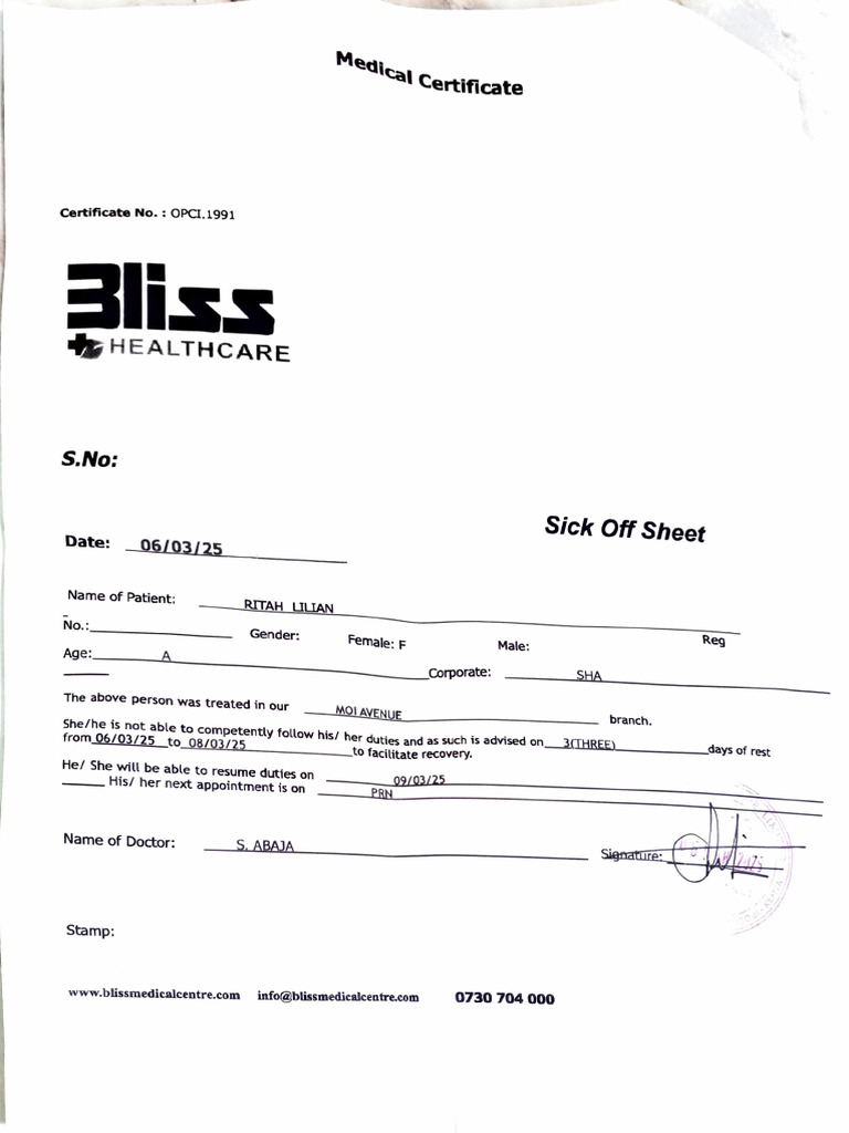 Medical Sick Leave Certificate Template | PDF