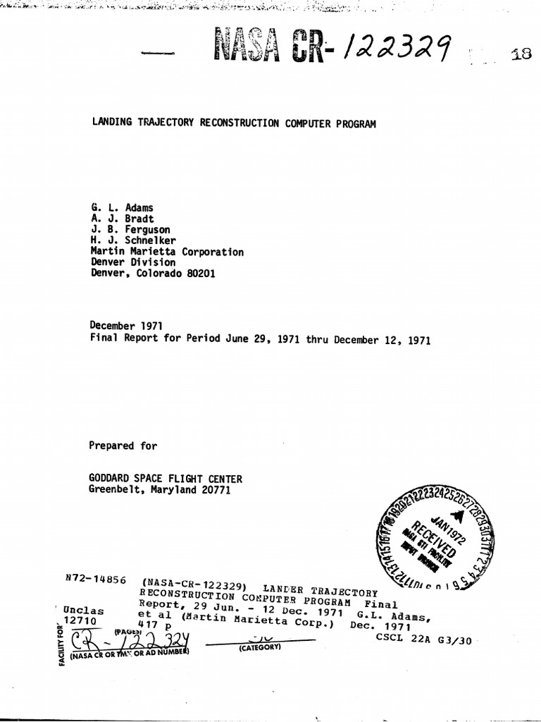 Landing Trajectory Reconstruction Computer Program: G. L. Adams | PDF ...