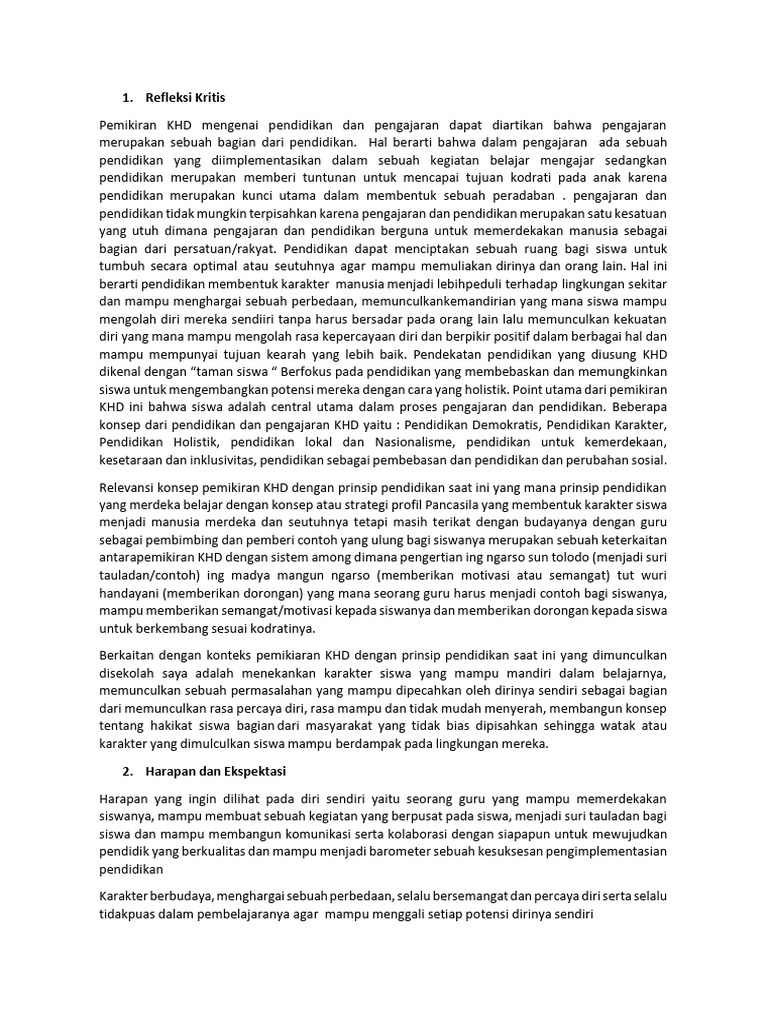 Refleksi Kritis Dan Harapan Ekspetasi | PDF