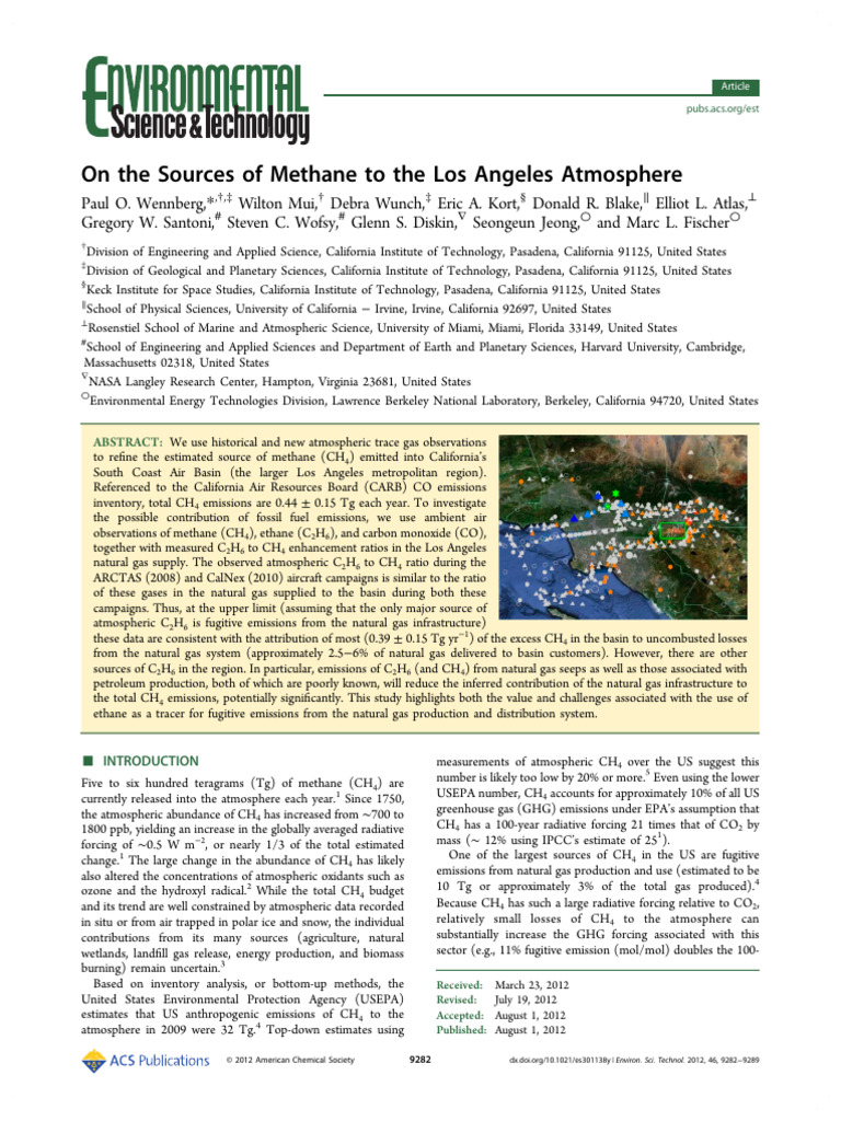Wunch Et Al 2012 On The Sources of Methane To The Los Angeles ...