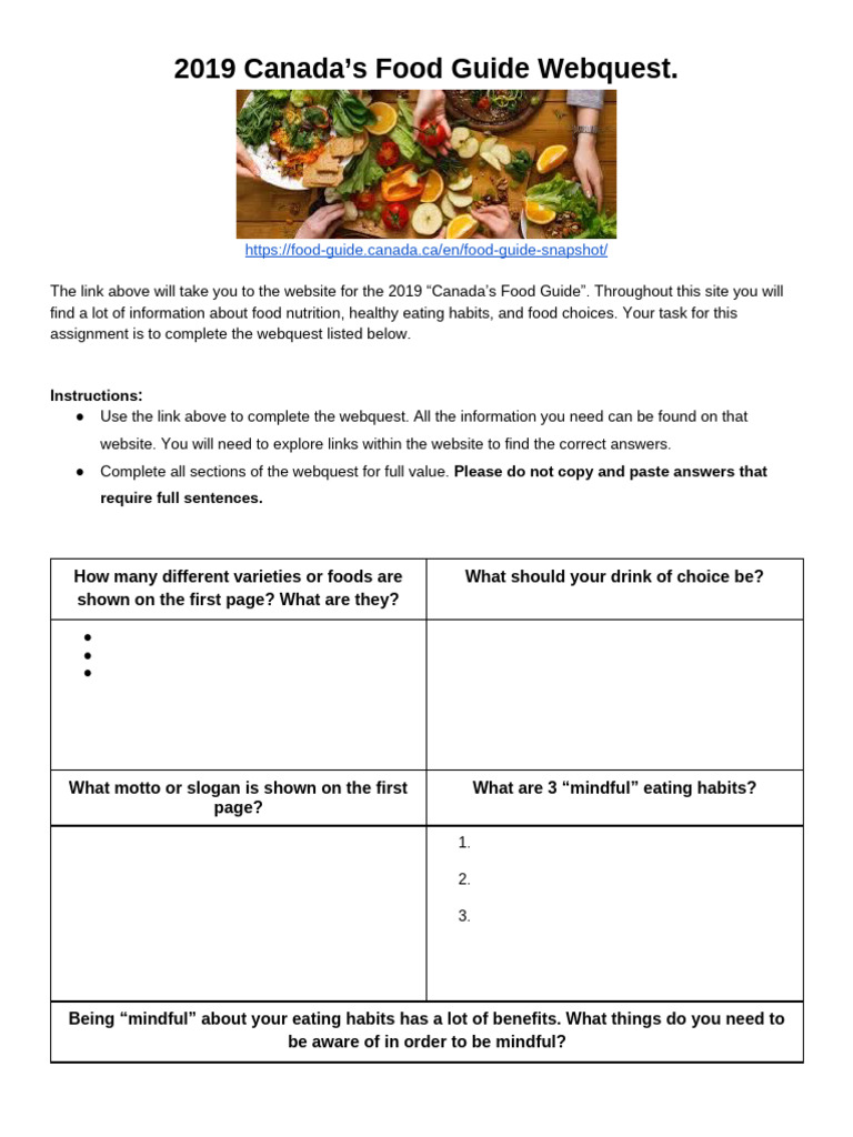 2019 Canada's Food Guide Webquest.: Instructions | PDF | Healthy Diet ...