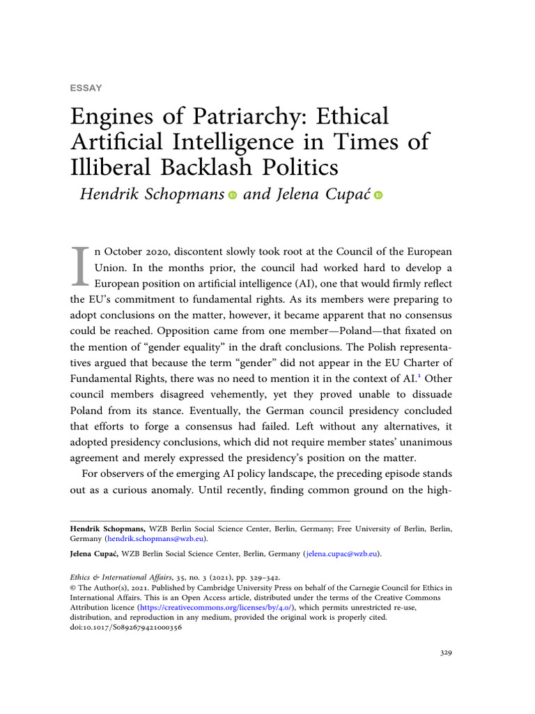 Engines of Patriarchy, Ethical Artificial Intelligence in Times of Illiberal Backlash Politics ...
